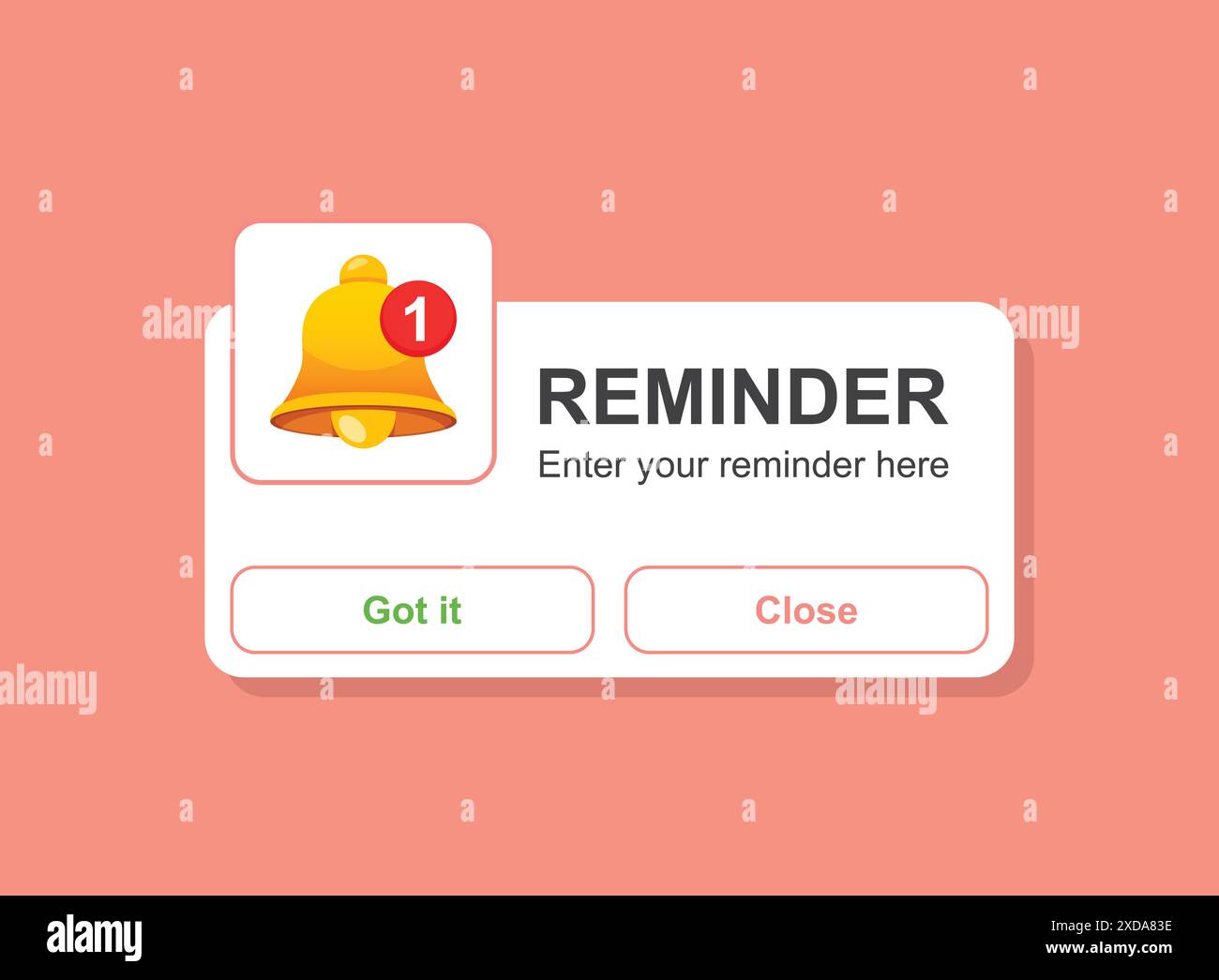 Reminder notifications page with alert bell icon in flat style. Event ...