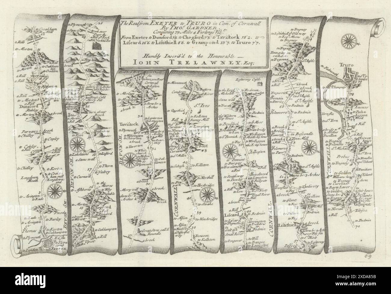 Exeter - Chagford - Tavistock - St Ives - Truro. GARDNER road map #69 ...