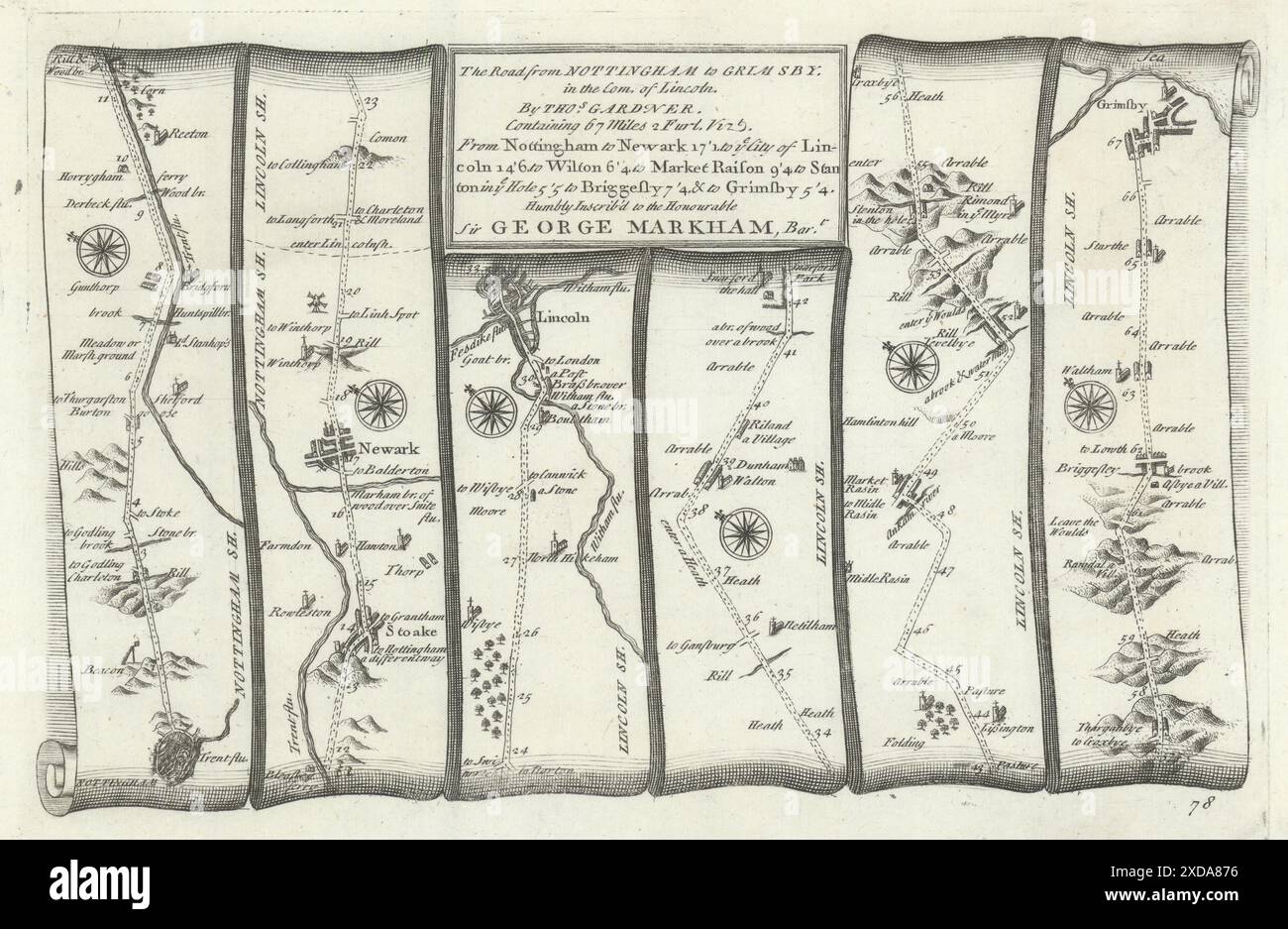 Nottingham - Newark on Trent - Lincoln - Grimsby. GARDNER road map #78 ...