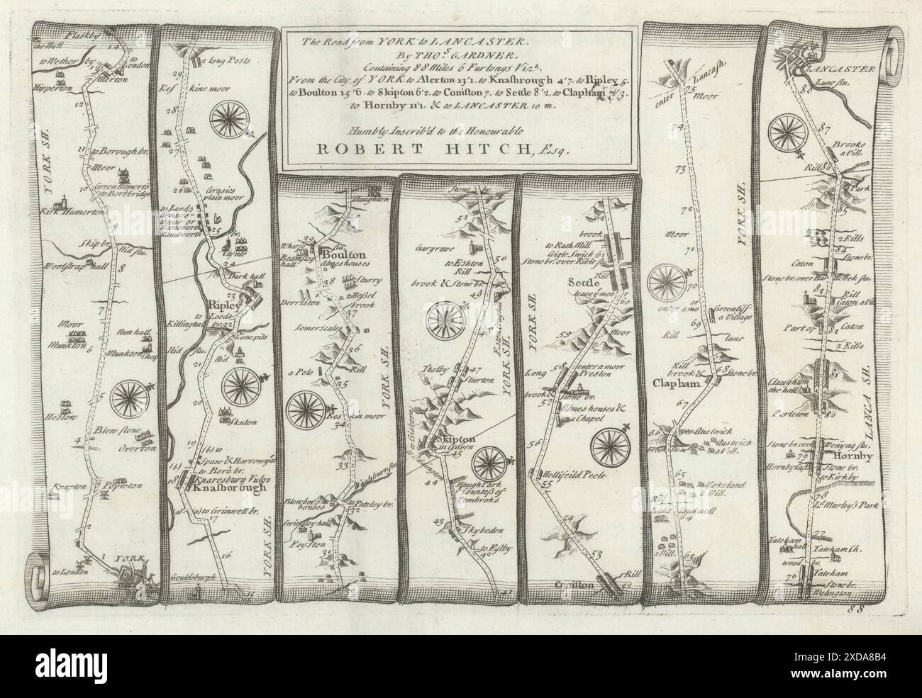 York - Ripley - Skipton - Settle - Lancaster. GARDNER road map #88 1719 ...