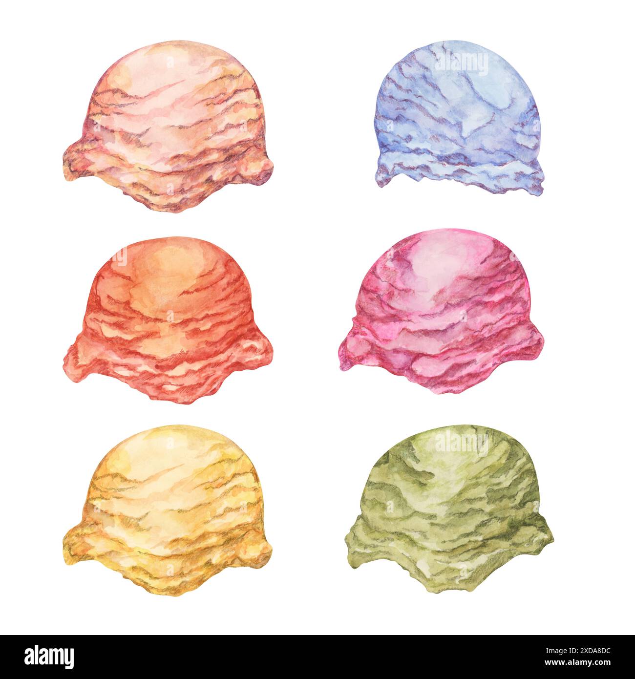Ice cream scoops set in pastel colors. Dessert watercolor illustration ...
