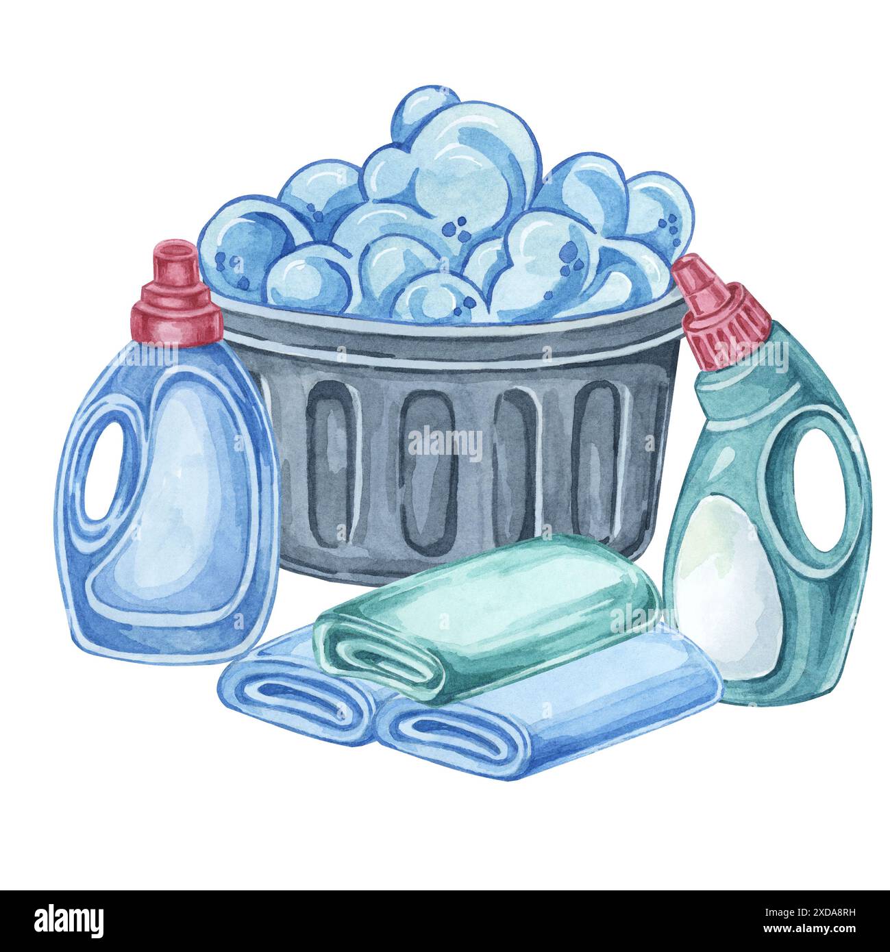 Laundry washing bin with detergent, fabric softener, stain remover and ...