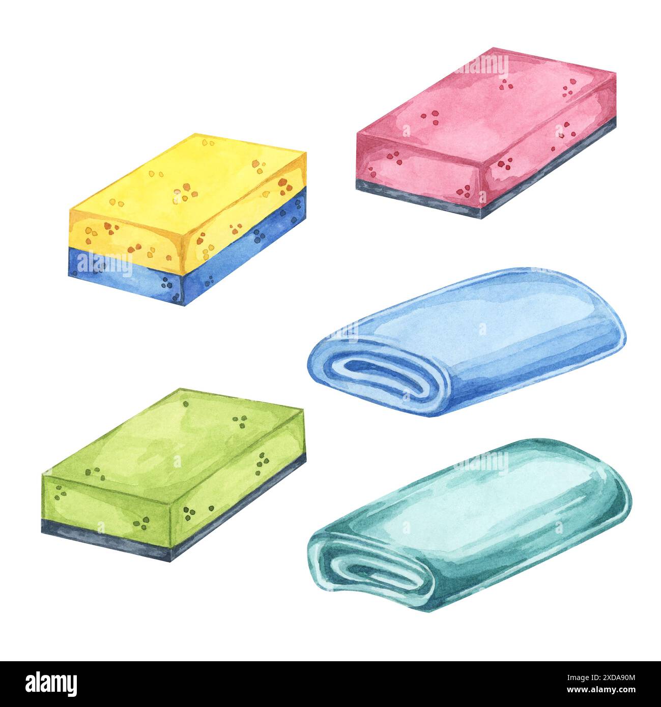 Sponges with scouring pads, washcloth or rags, cotton cloth or towels ...