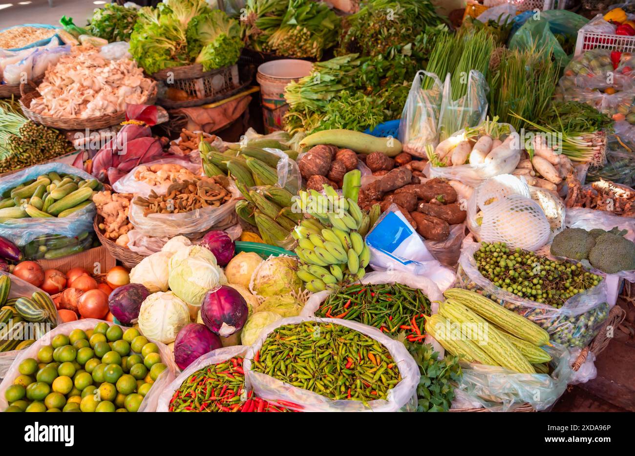 Fruits and vegetables on local market in Cambodia Stock Photo - Alamy