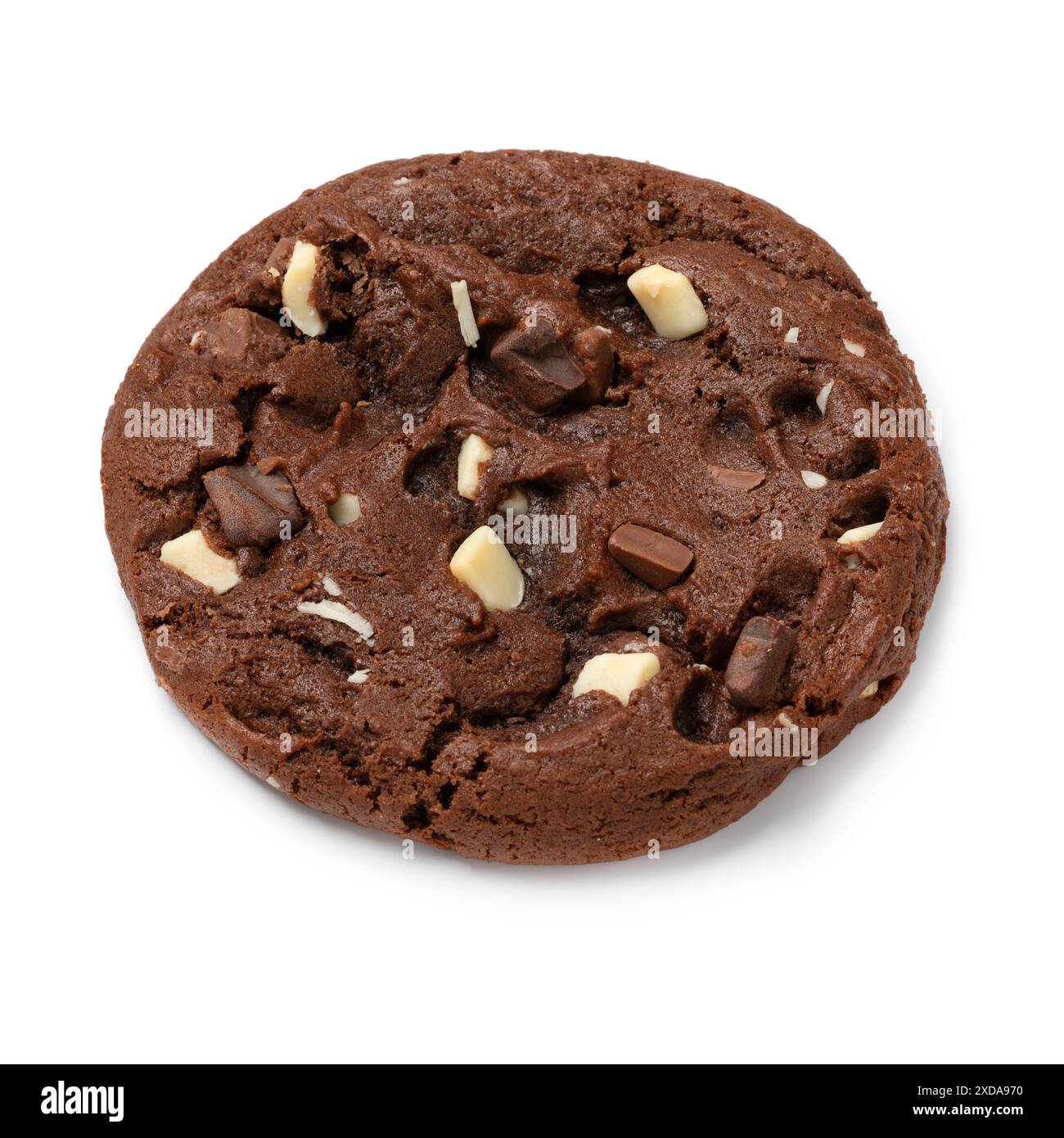 Single homemade sweet brown American chocolate chip cookie isolated on ...