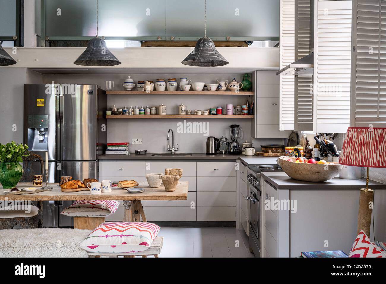 Rustic French antique trestle with upright friedge and shelving in late ...