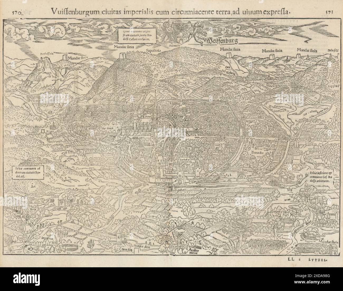 Wissenburgum civitas… The city of Weissenburg in Bayern. MÜNSTER 1572 ...