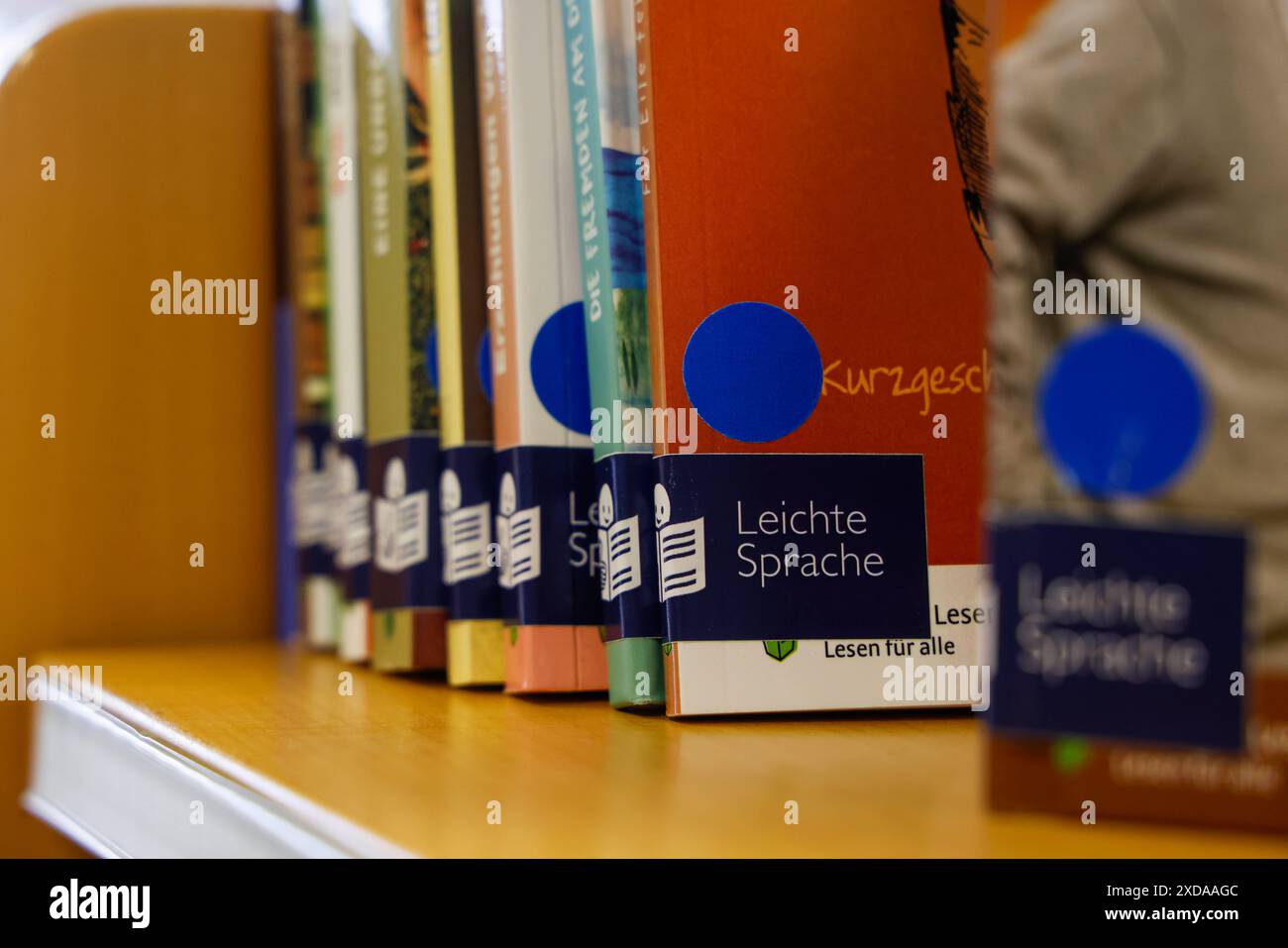 Stadtbücherei Oppenheim, Buchregal mit Büchern in leichter Sprache. Der ...