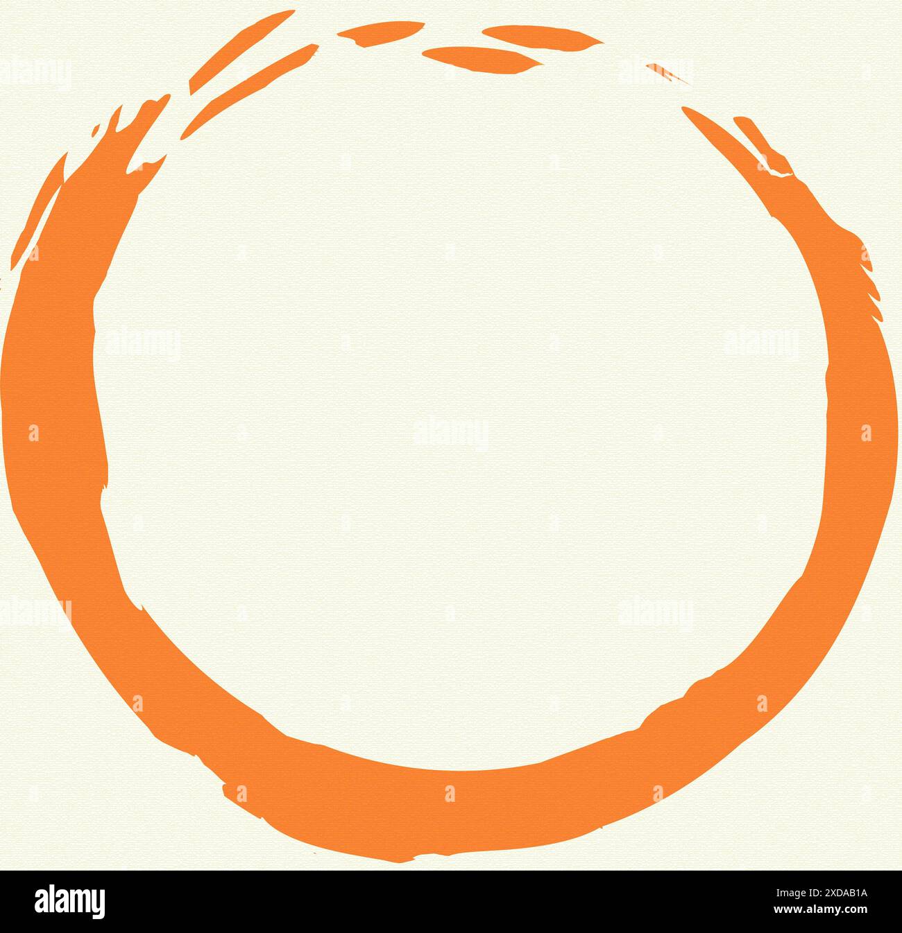 A minimalist abstract orange circle formed by a brushstroke on a white ...