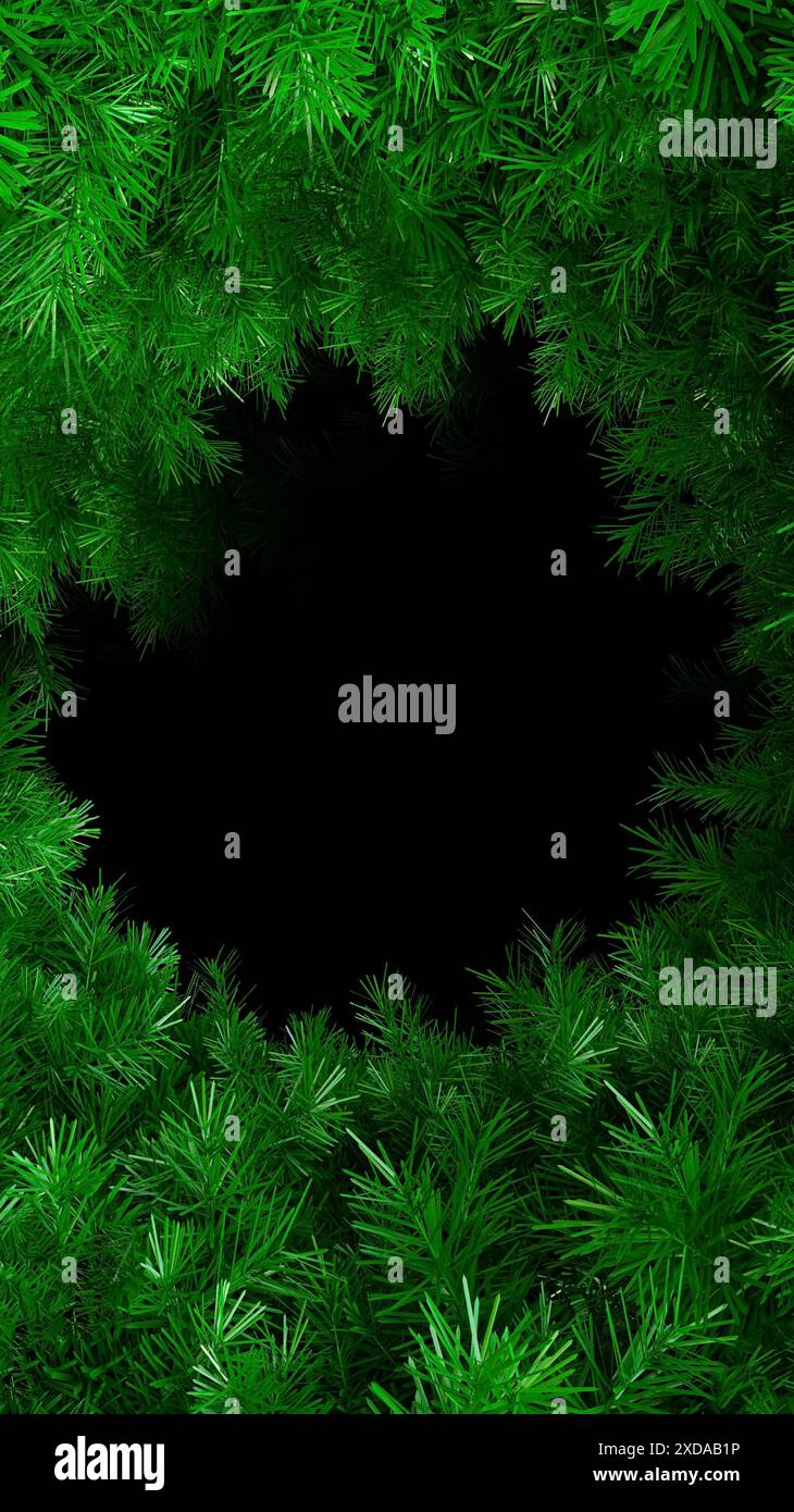 Dense green foliage creating a circular frame with a dark center Stock ...