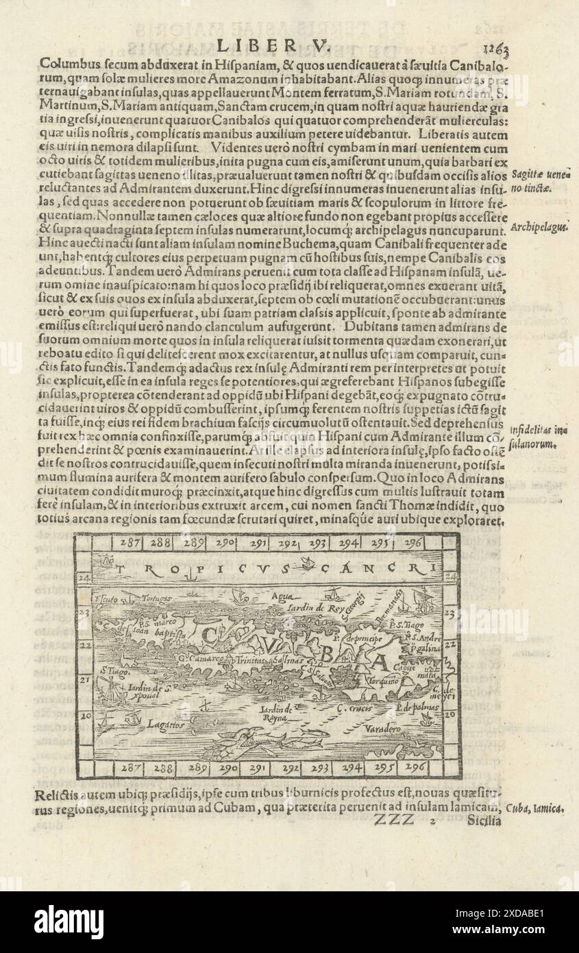 Map of Cuba with Sea monster by Sebastian Munster 1572 old antique ...