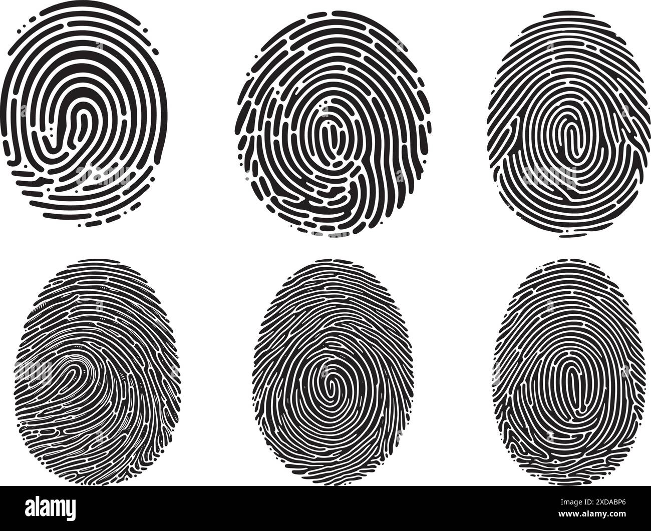 Fingerprints pattern set silhouette vector illustration isolated on ...