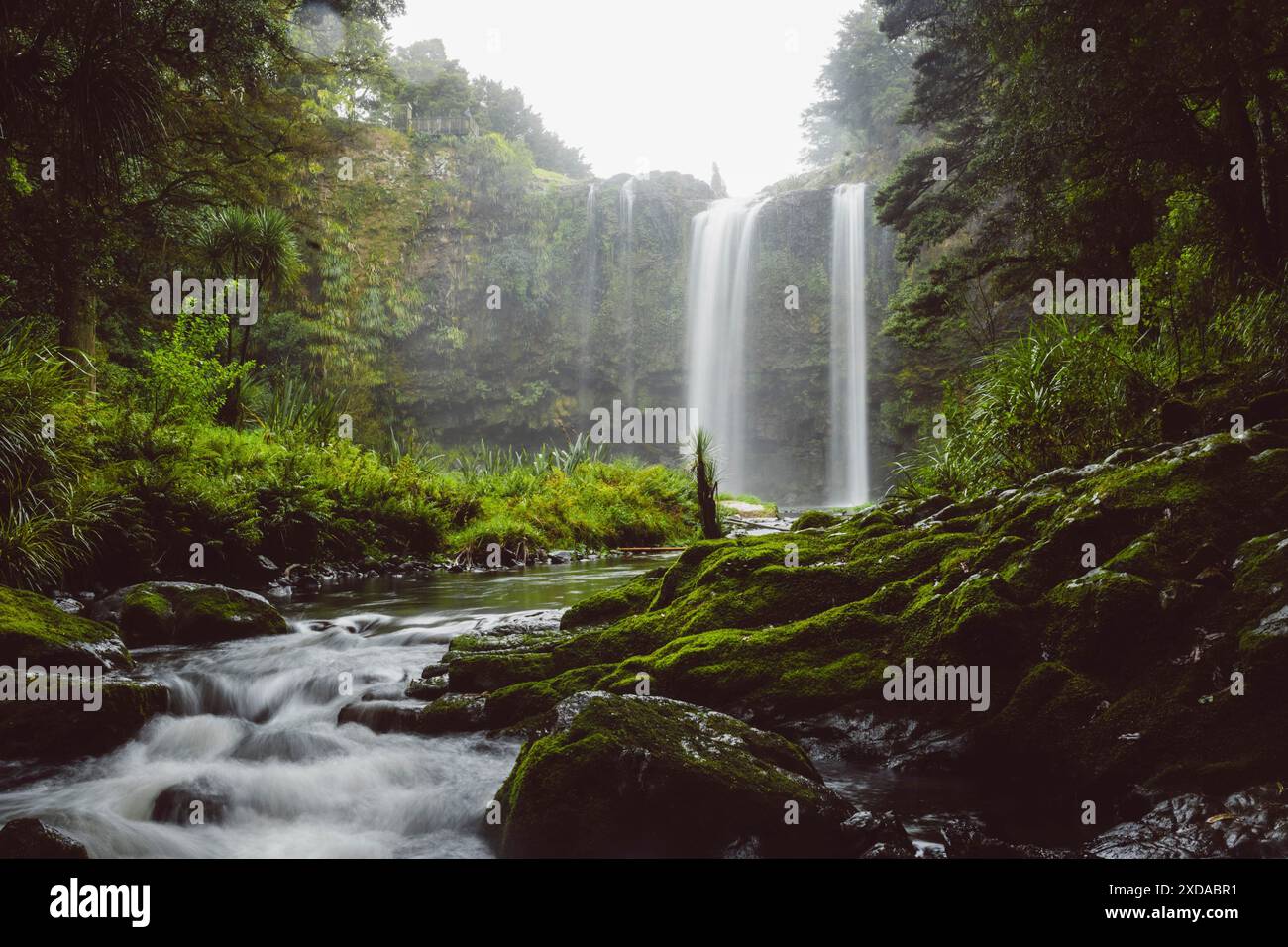 Refreshing waterfall with lush greenery and flowing water in a ...