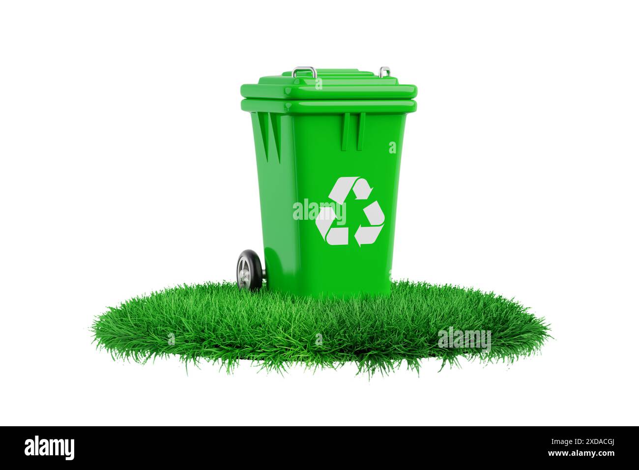 Recycle Sign Green Garbage Trash Bin on a Green Grass Podium Stage on a ...