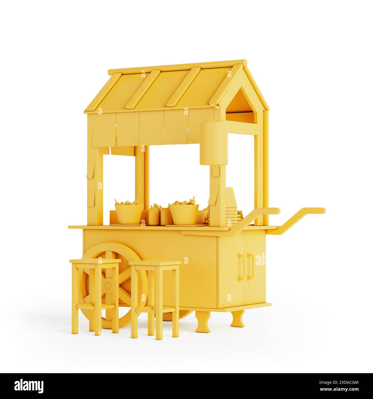 Yellow Asian Street Food Meatball Noodle Cart with Chairs Mock Up Icon ...