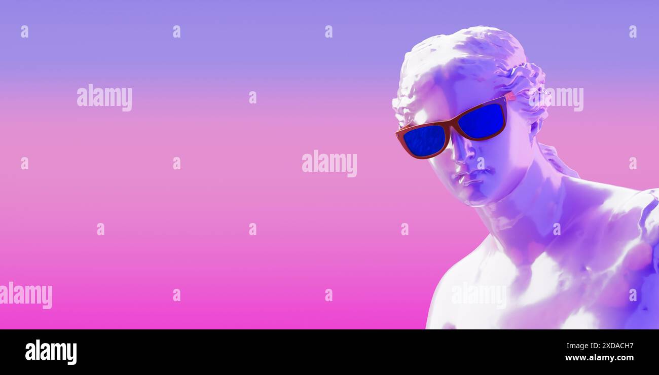Abstract Venus Statue with Sunglasses Stands on a Pedestal in Neon ...