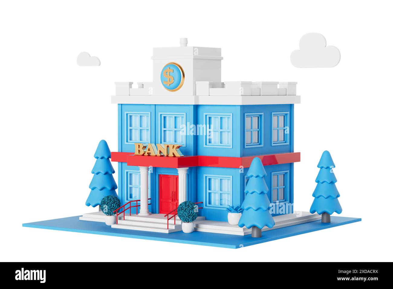 Abstract Scene with Cartoon Bank Office Building on a white background ...