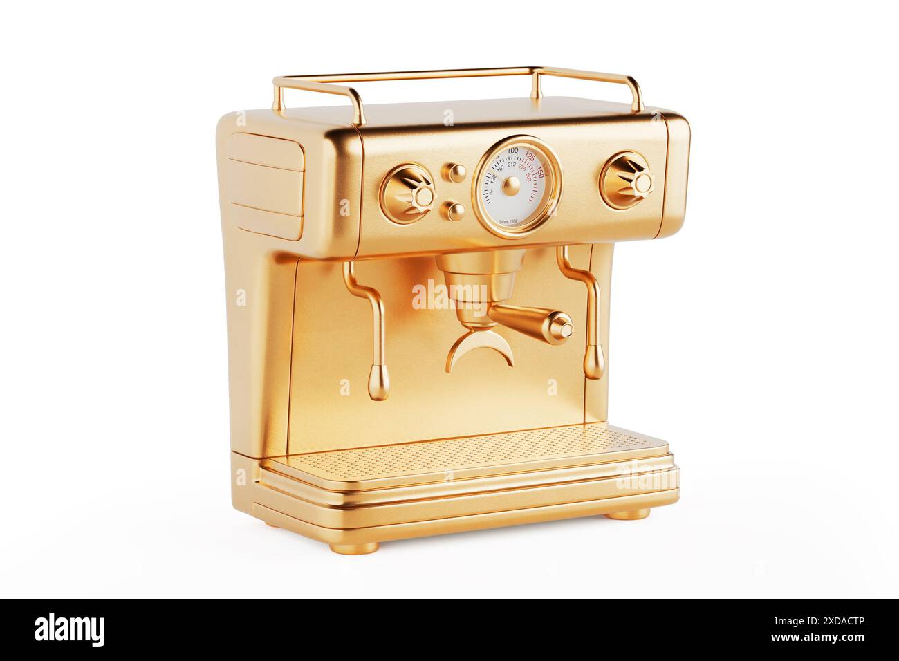 Golden Cartoon Coffee Machine Appliance Icon Minimal Style on a white ...