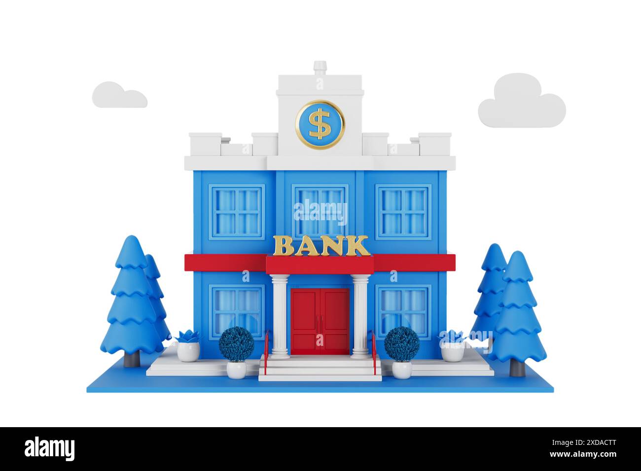 Abstract Scene with Cartoon Bank Office Building on a white background ...