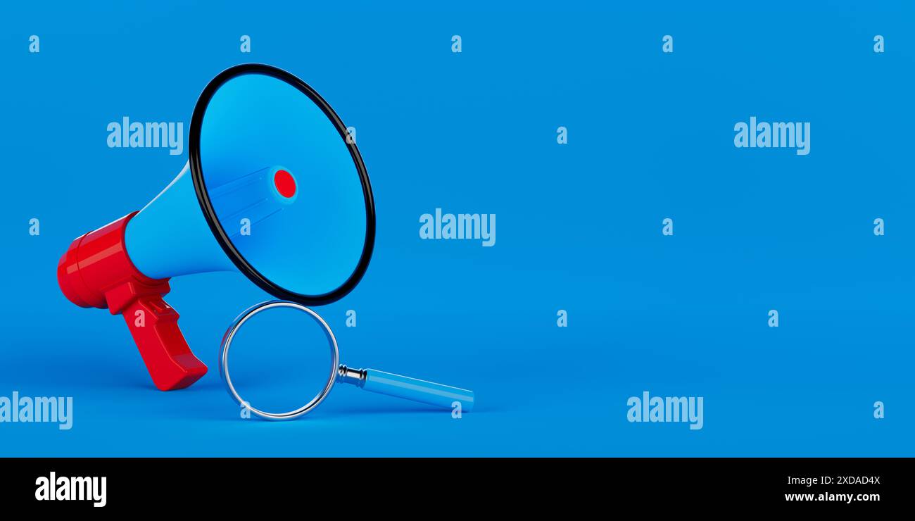 Retro Megaphone with Search Magnifying Glass Loupe Tool Instrument on a ...