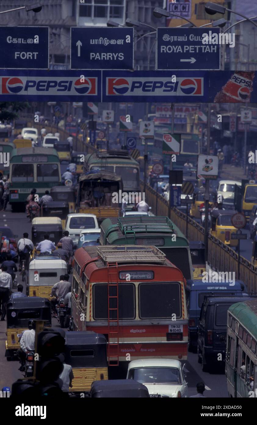 Traffic and pollution with cars, bus amd motorcycle on a mainroad in ...