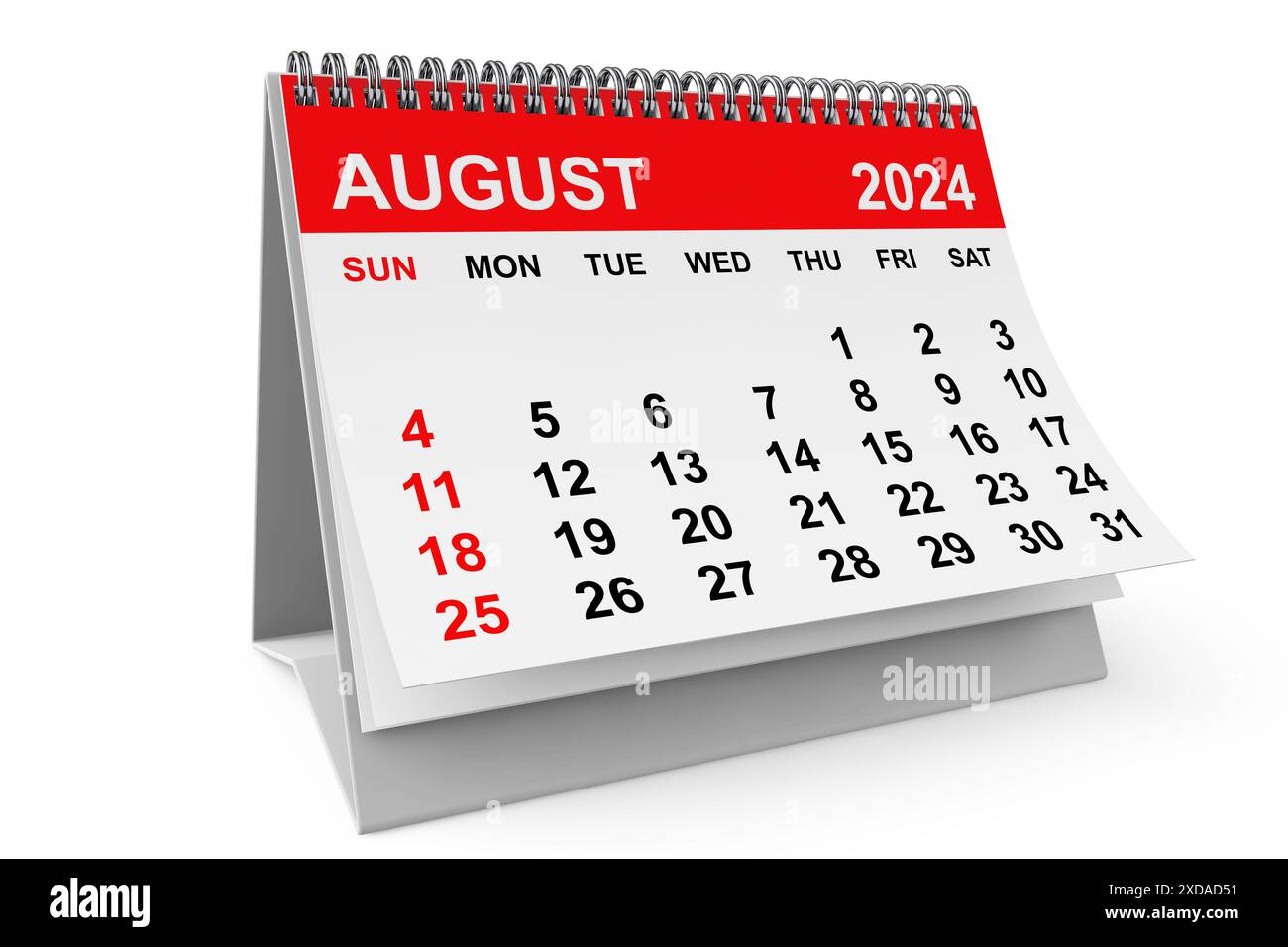2024 Year August Calendar on a white background. 3d rendering Stock ...