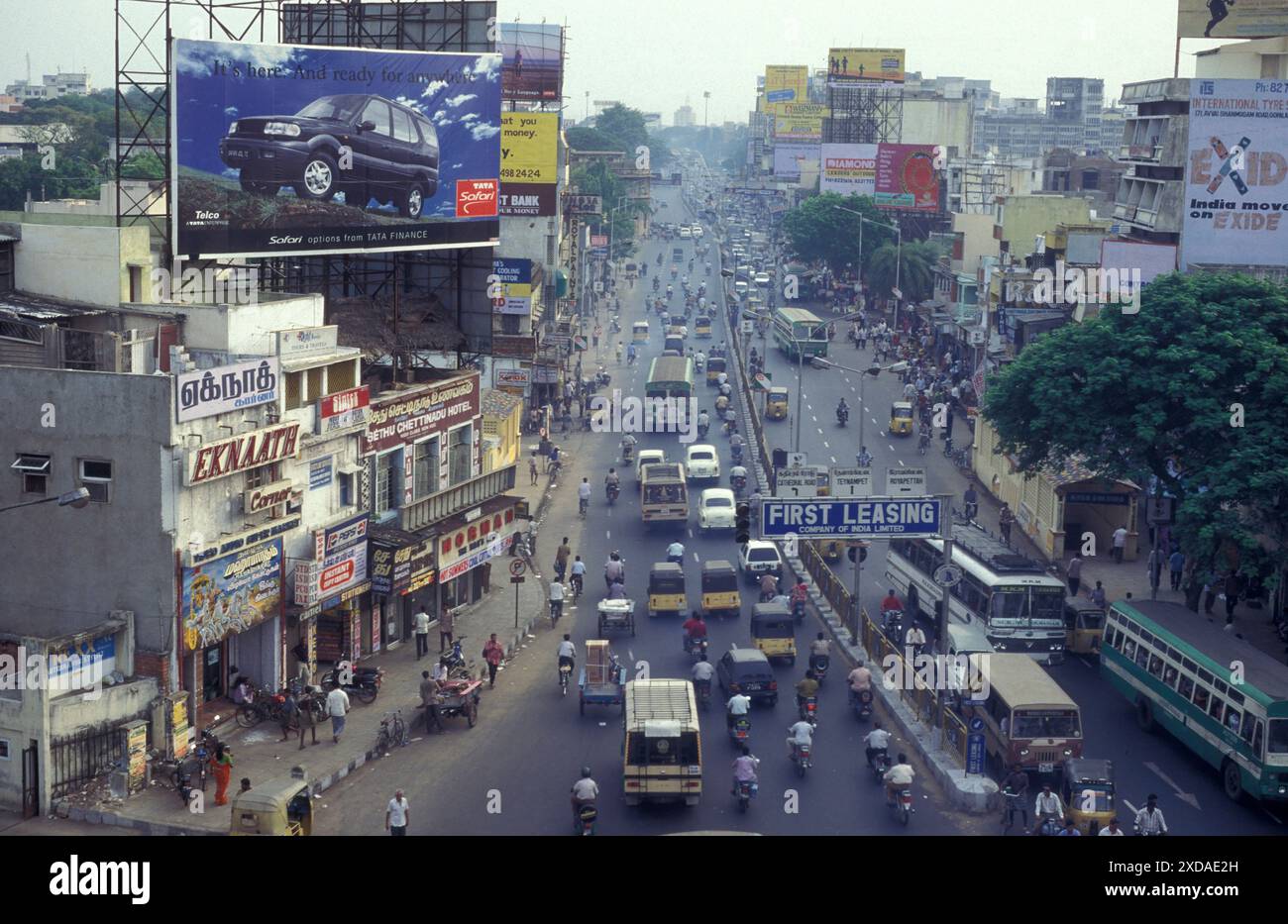 Traffic and pollution with cars, bus amd motorcycle on a mainroad in ...