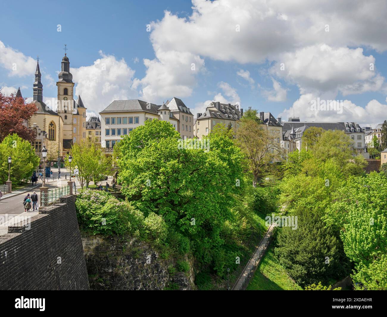 Cityscape of Luxembourg with historic buildings and towers, surrounded ...