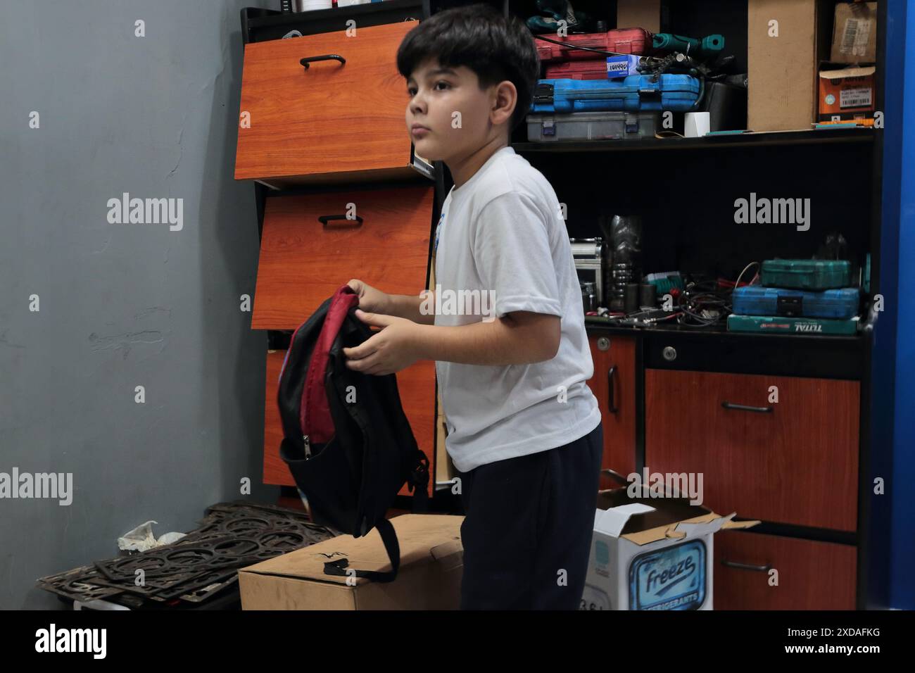 Maracaibo, Venezuela.5-14-2024. Alejandro Matias arrives at his father ...