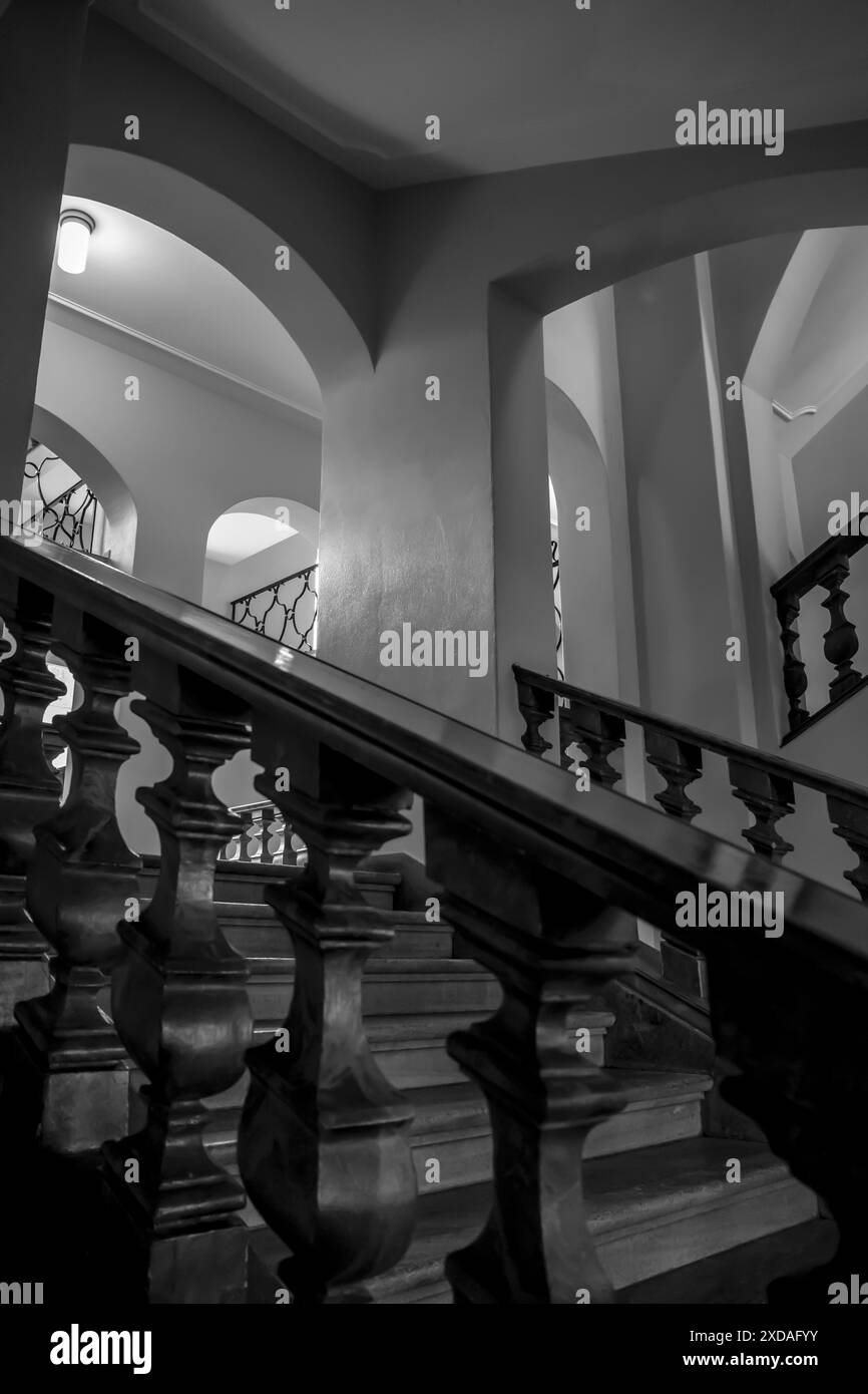 Old staircase in building building Black and White Stock Photos ...