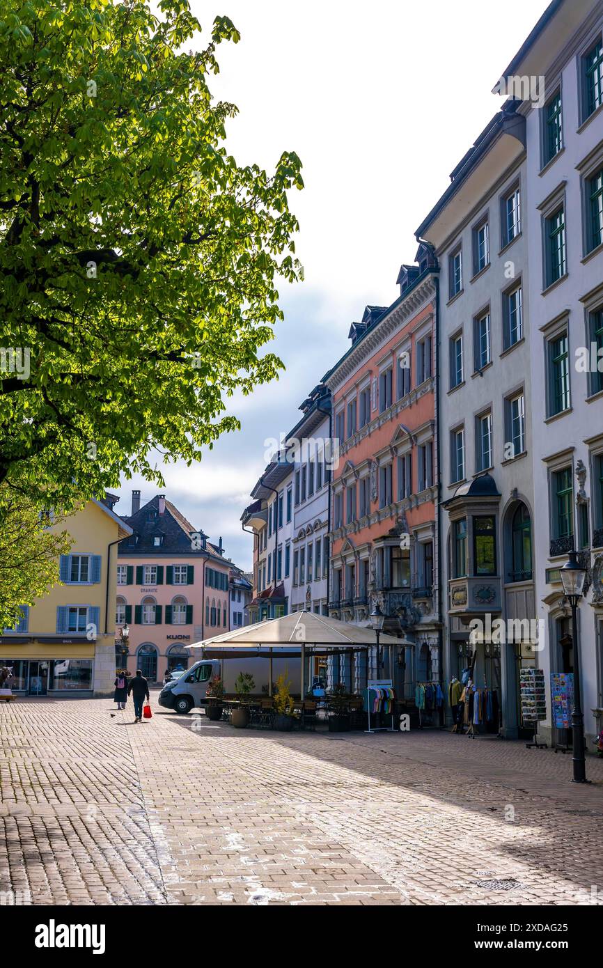 Middle Ages City Street in a Sunny Day in Schaffhausen in Switzerland ...