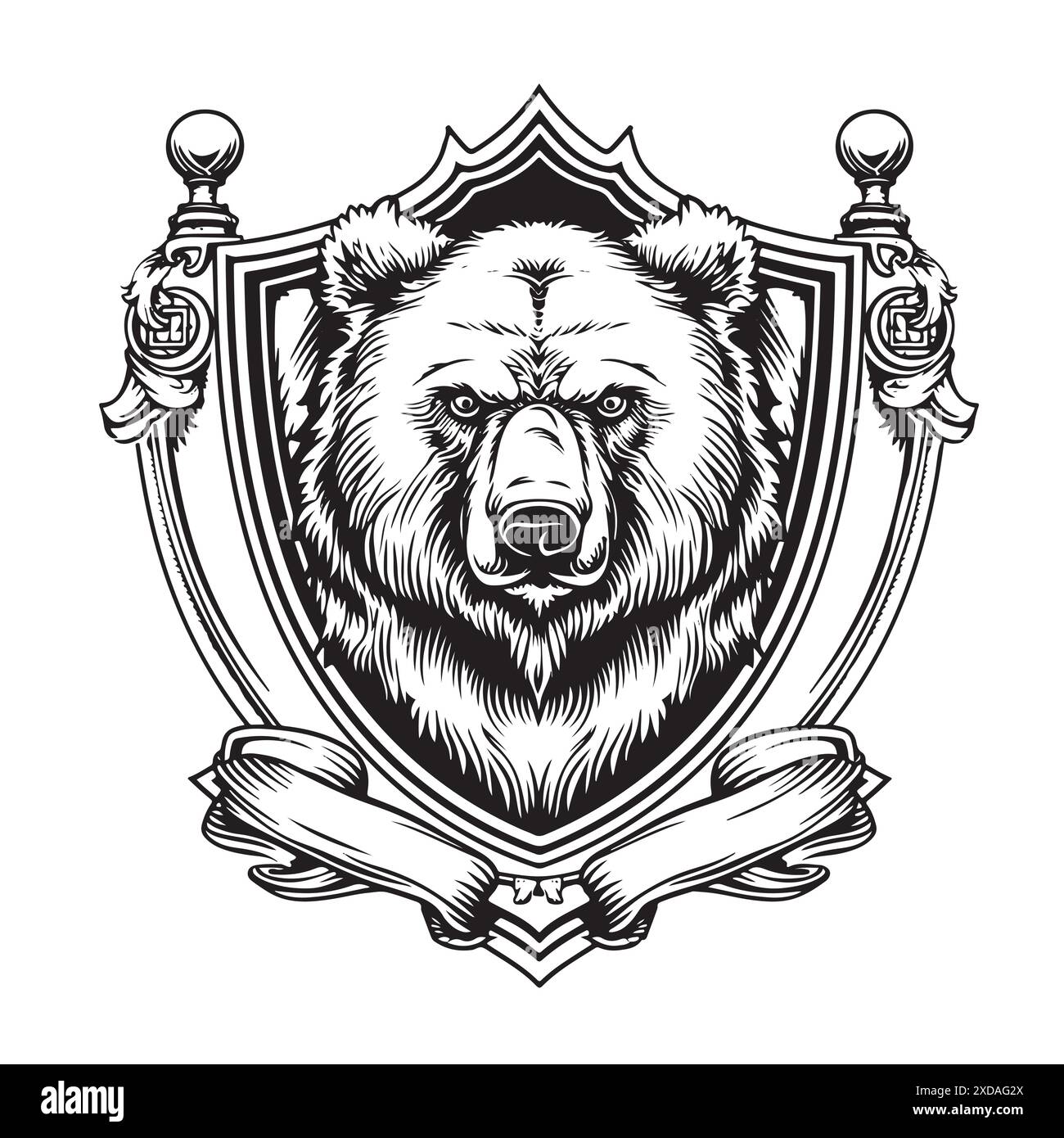 Vector image of a heraldic shield with a bear in the center on a white ...