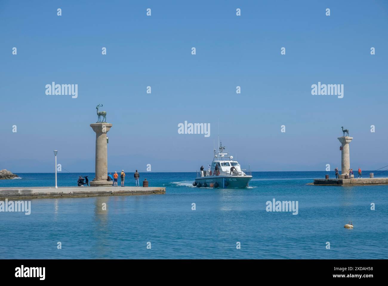 Elafos and Elafina, stag and hind, sculptures on columns, harbour ...