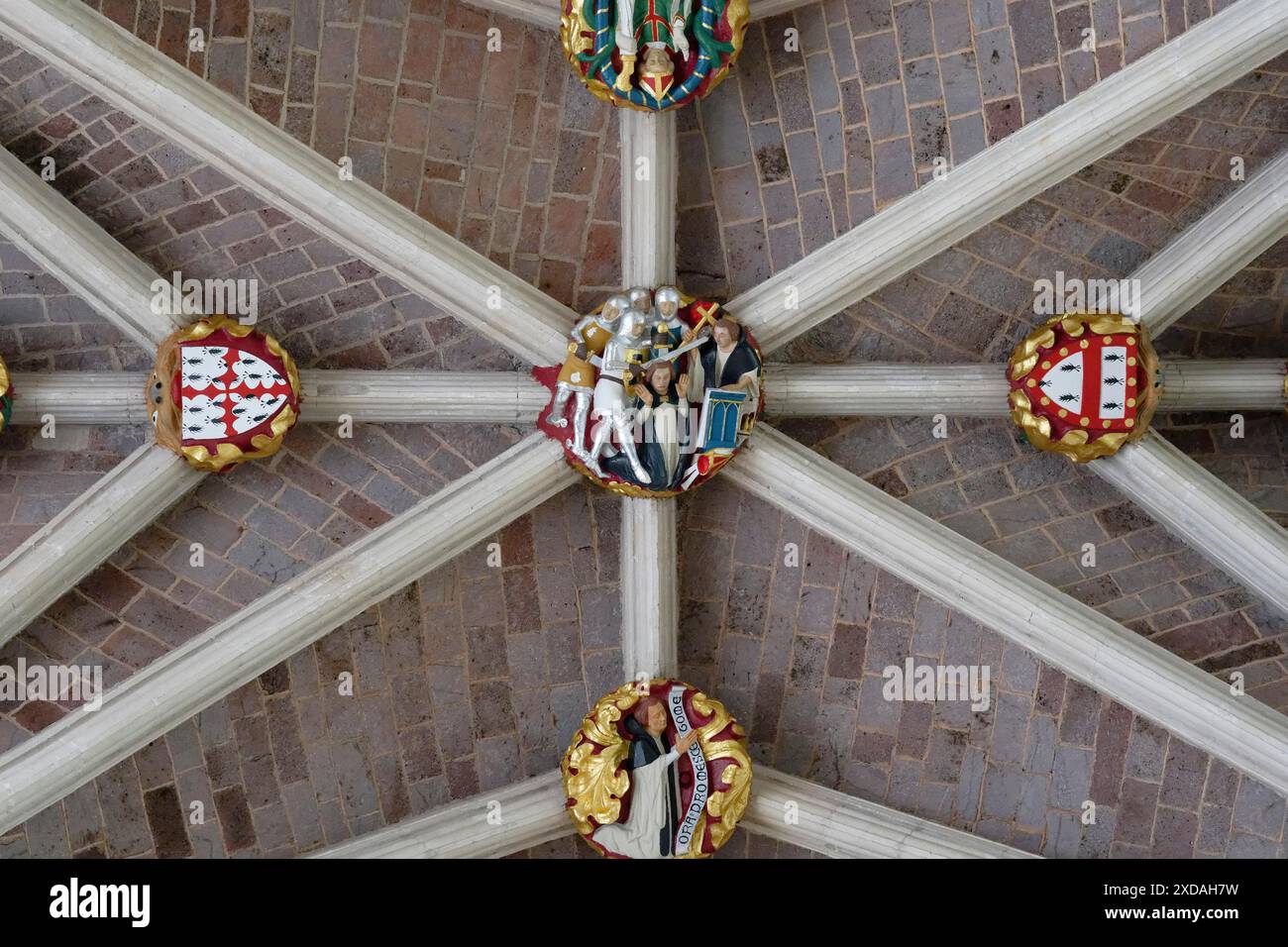 Interior view, keystone, ceiling, Exeter Cathedral, Exeter, England ...