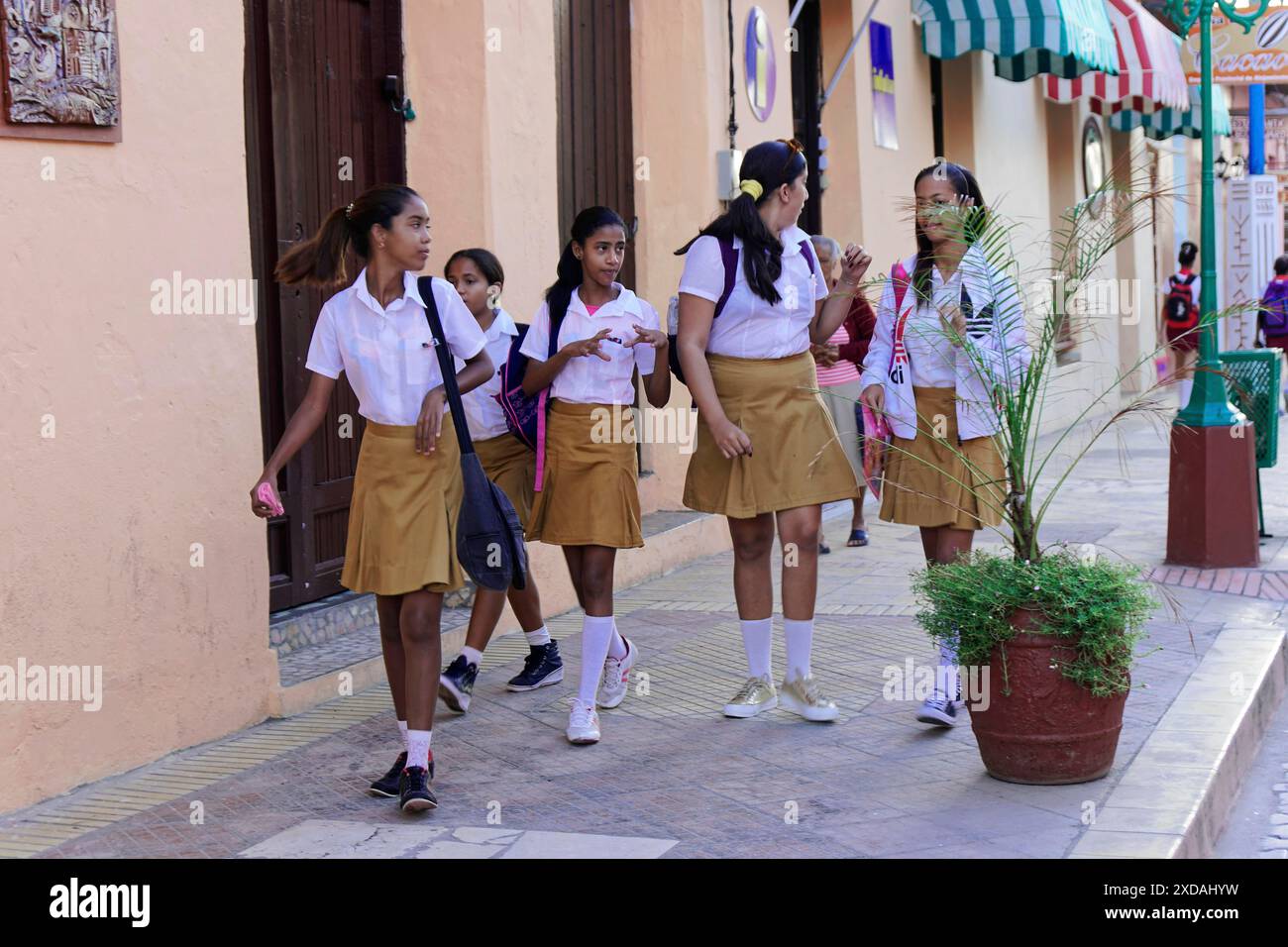 Baracoa, Cuba, Central America, A group of schoolgirls in school ...