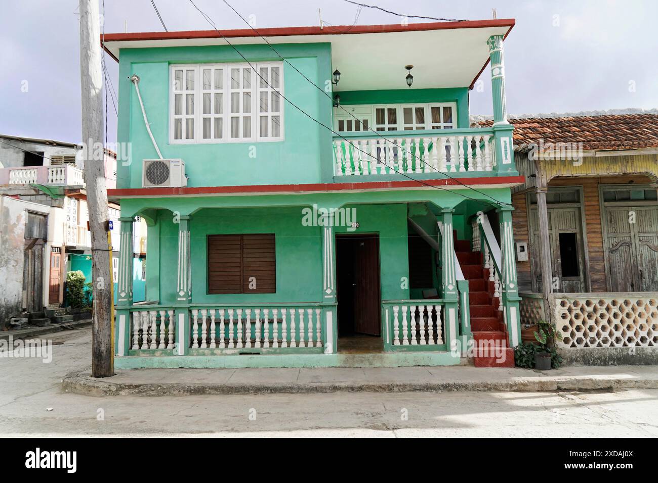 Baracoa, Cuba, Central America, Colourful two-storey house in a city ...