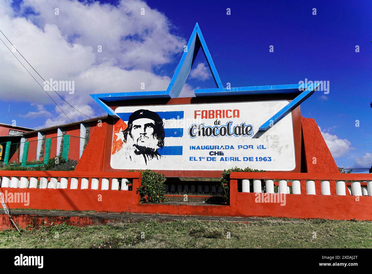 Baracoa, Cuba, Central America, Mural of Che Guevara on a factory wall ...