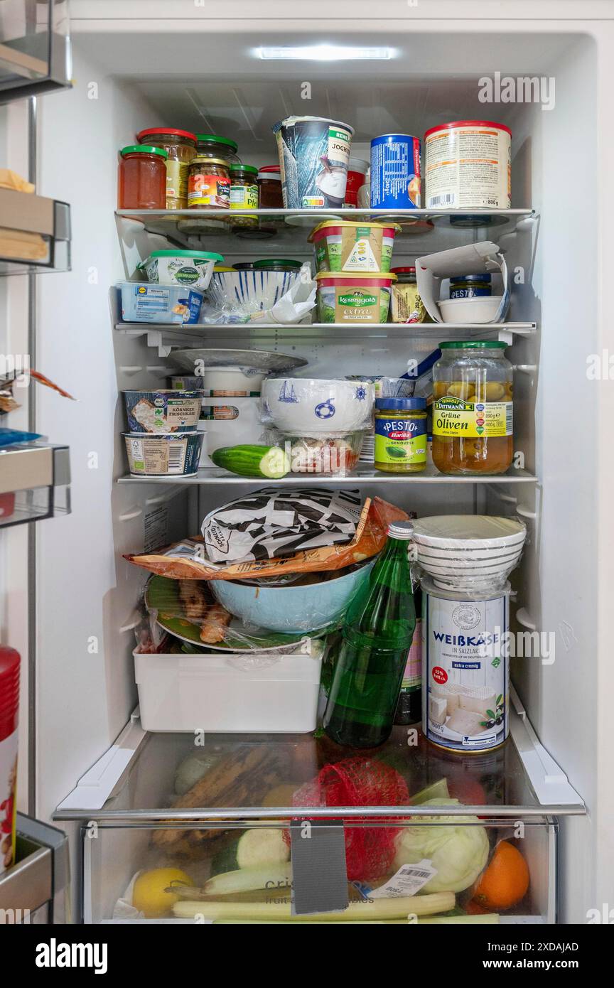 Filled fridge of a family of 4, North Rhine-Westphalia, Germany Stock ...