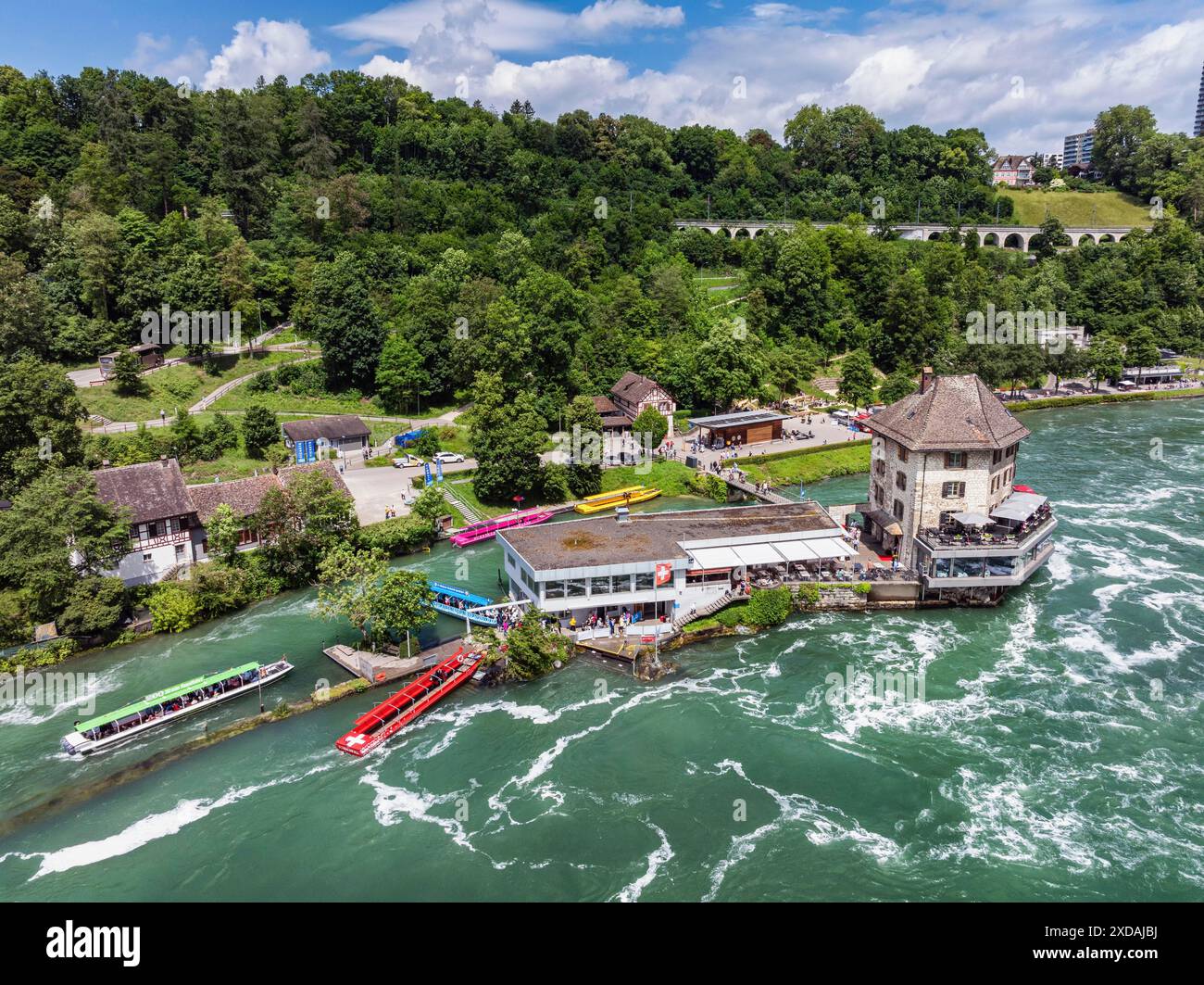 Aerial view of the landing stage, boat harbour and Schloessli Woerth ...