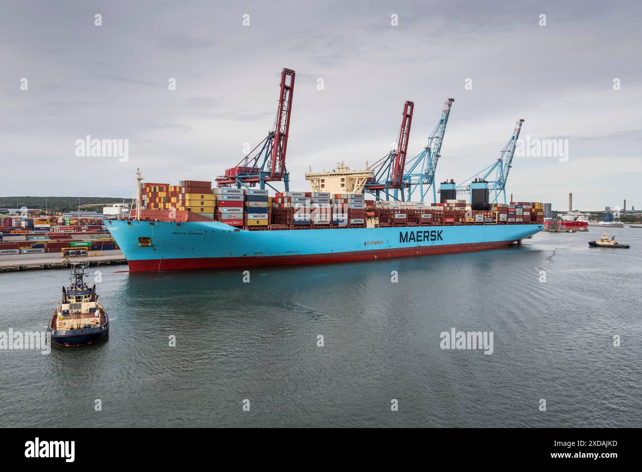 Container ship Mette Maersk, Maersk Line, loading cranes, harbour ...