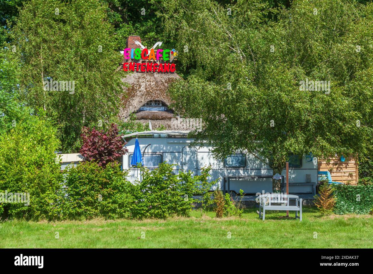 Campsite with tents and ice cream parlour, Lembruch, Duemmersee ...