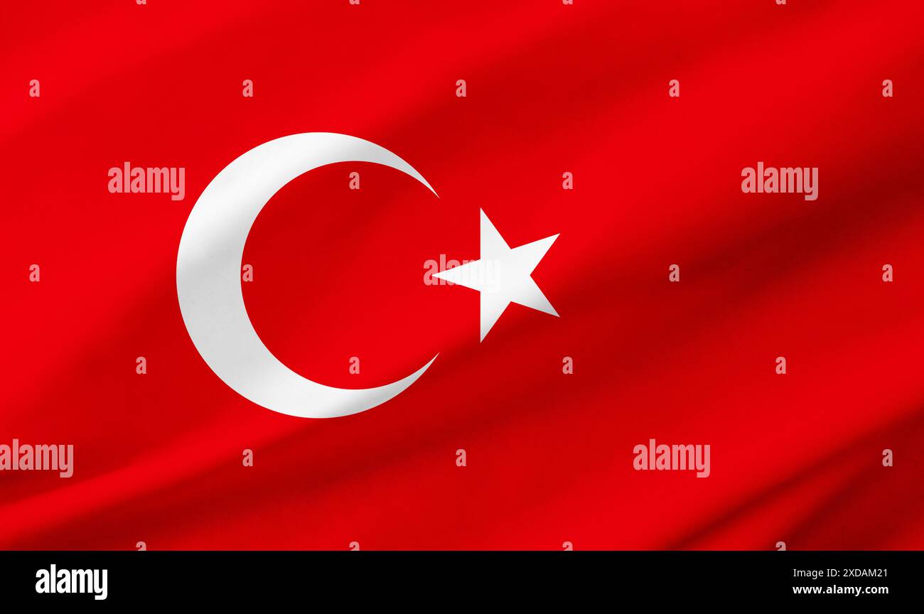 Background detail of Turkey flag occupying the entire frame with waving ...