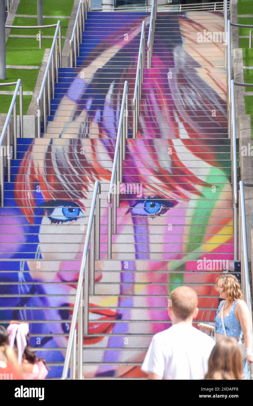 London, UK. 21st June 2024. Steps are decorated with Taylor Swift's ...