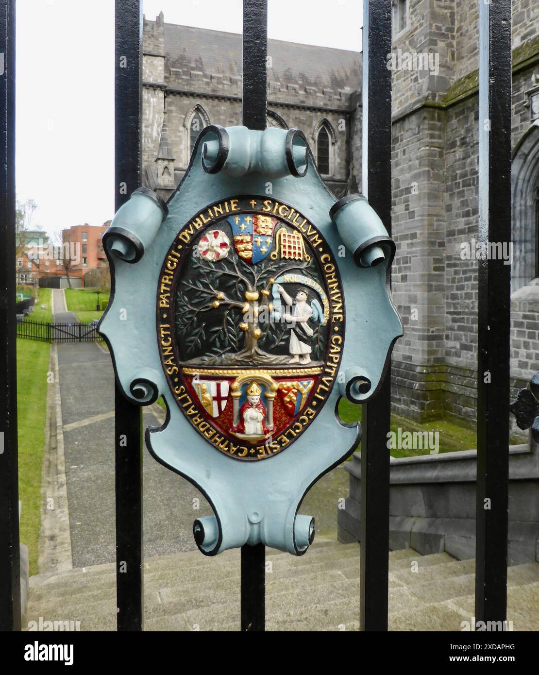 Colorful Crest on the gates of St Patrick's Cathedral, Dublin Stock ...