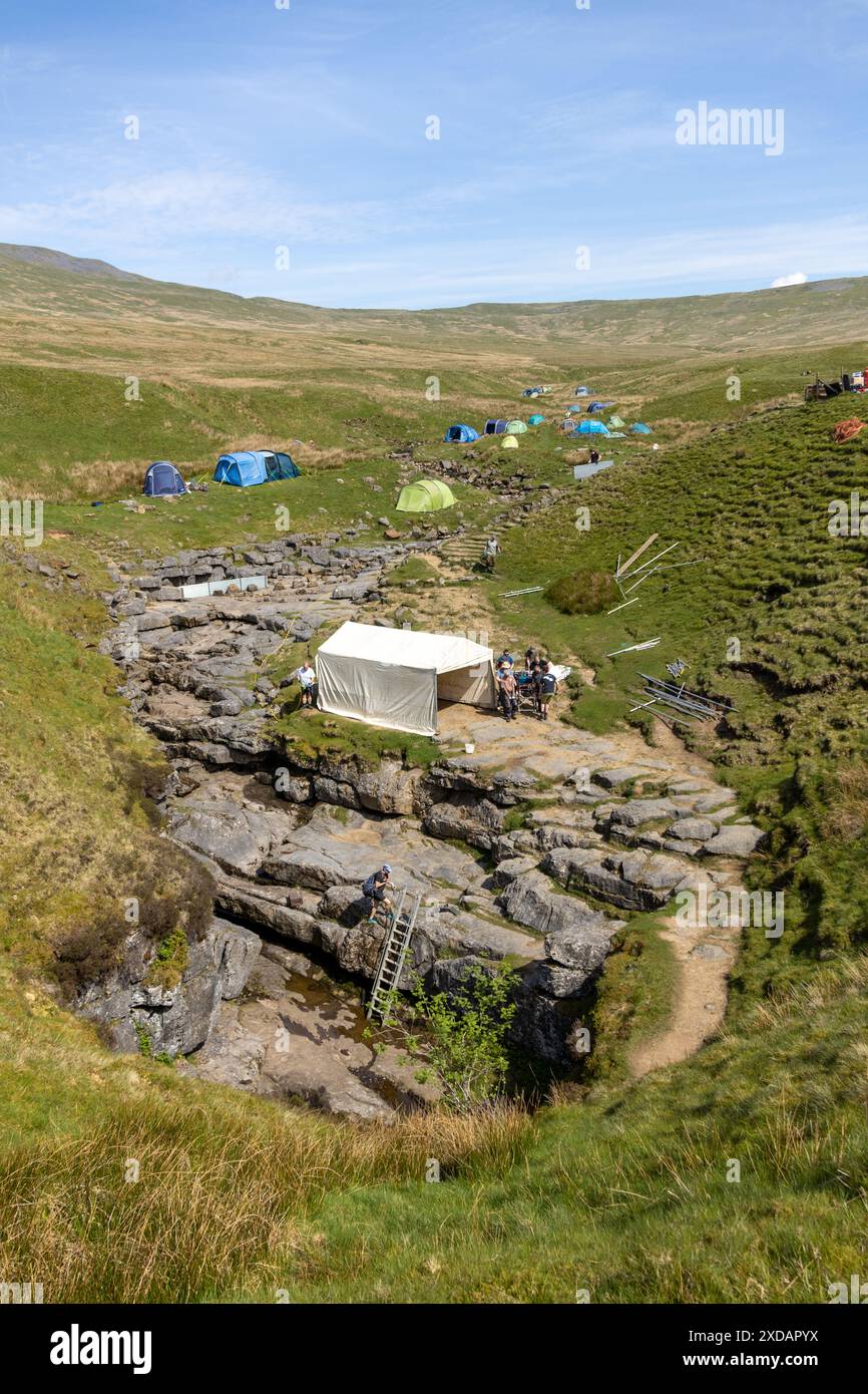 Equipment for the cavers at the winch meet at the Gaping Gill cave near ...
