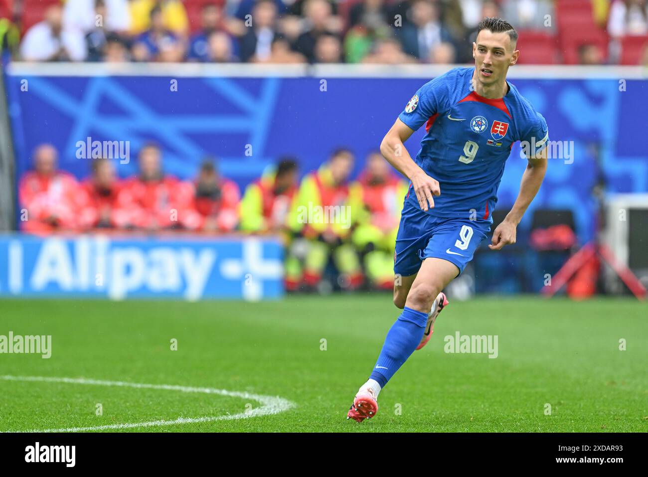 Robert Bozenik (9) of Slovakia pictured in action during a soccer game ...