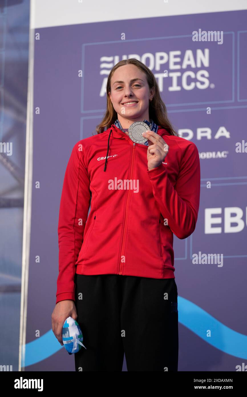 Second placed Clara Rybak-Andersen of Denmark poses during the medal ...