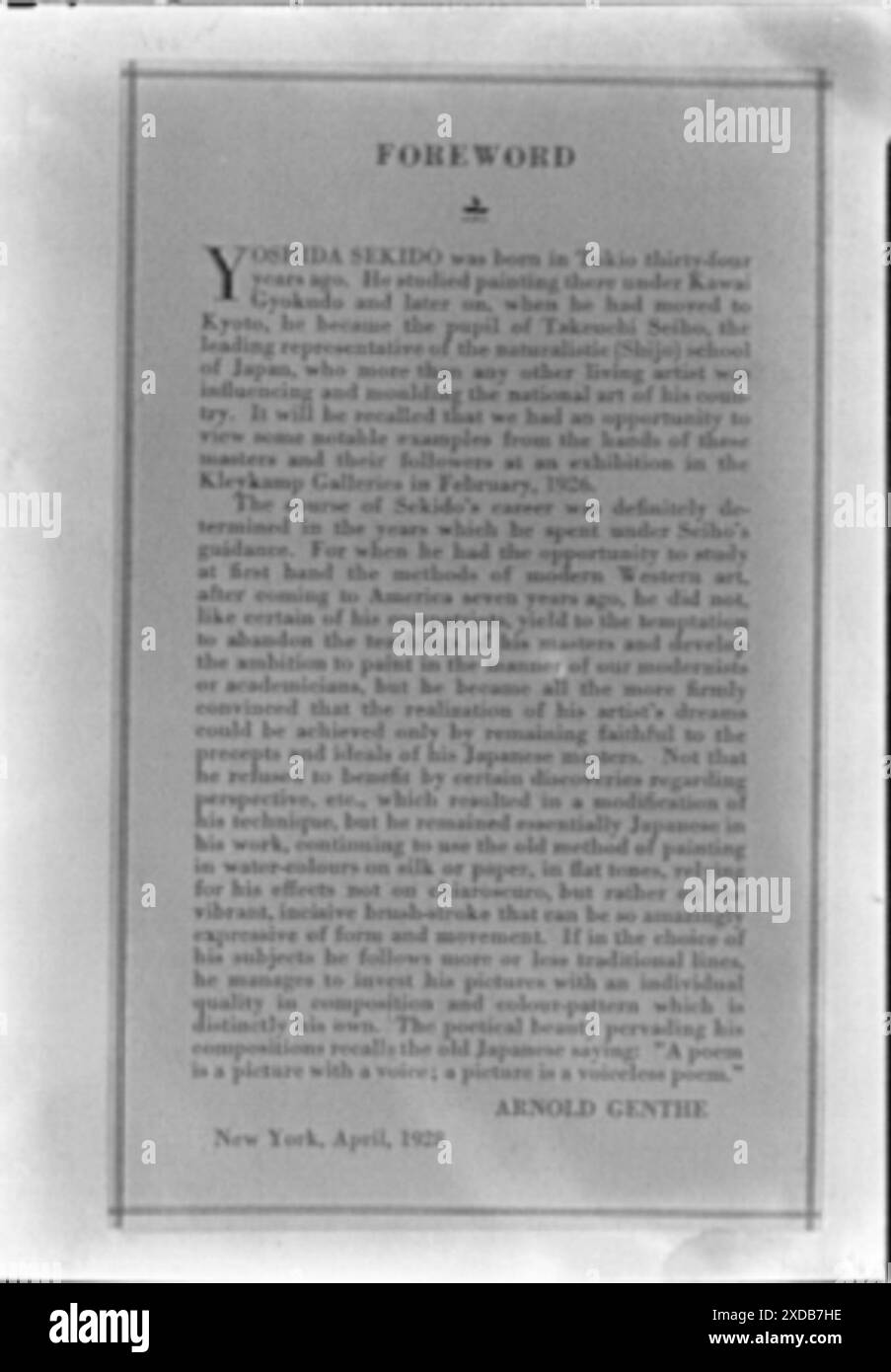 Forward, written by Arnold Genthe, from a book on the Japanese artist ...