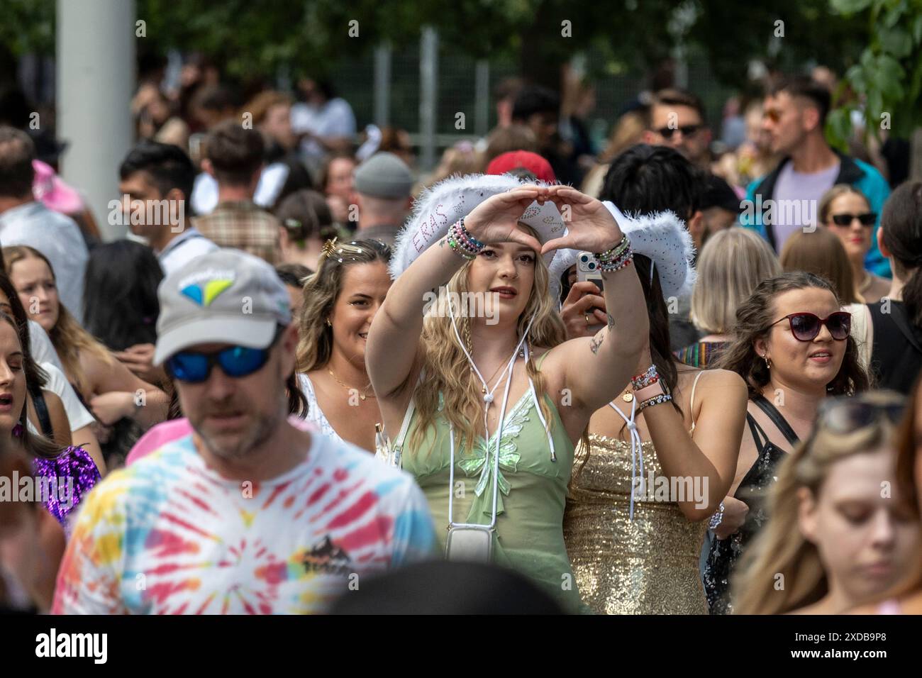 London, UK. 21 June 2024. Taylor Swift fans ('Swifties') on Olympic Way ...