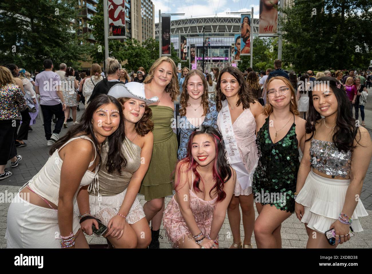 London, UK. 21 June 2024. Taylor Swift fans ('Swifties') on Olympic Way ...